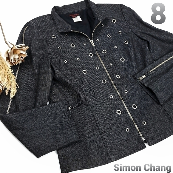 Simon Chang | Jackets & Coats | Simon Chang Charoal Silver Embellished ...